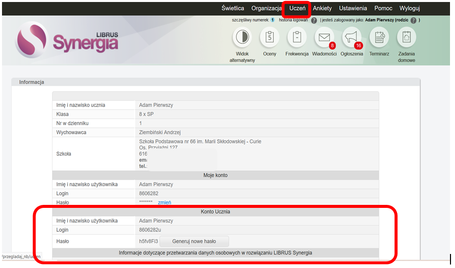 Librus – konto ucznia – Szkoła Podstawowa nr 66